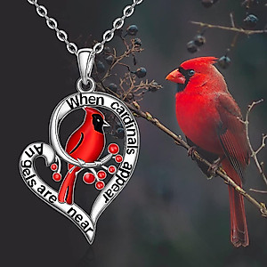 Cardinal Necklace Heart Red Bird Spiritual Memorial Engraved When Cardinal Appear Angels are Near Dainty Inspirational 925 Sterling Silver Animal Necklaces for Loss of Loved Heart