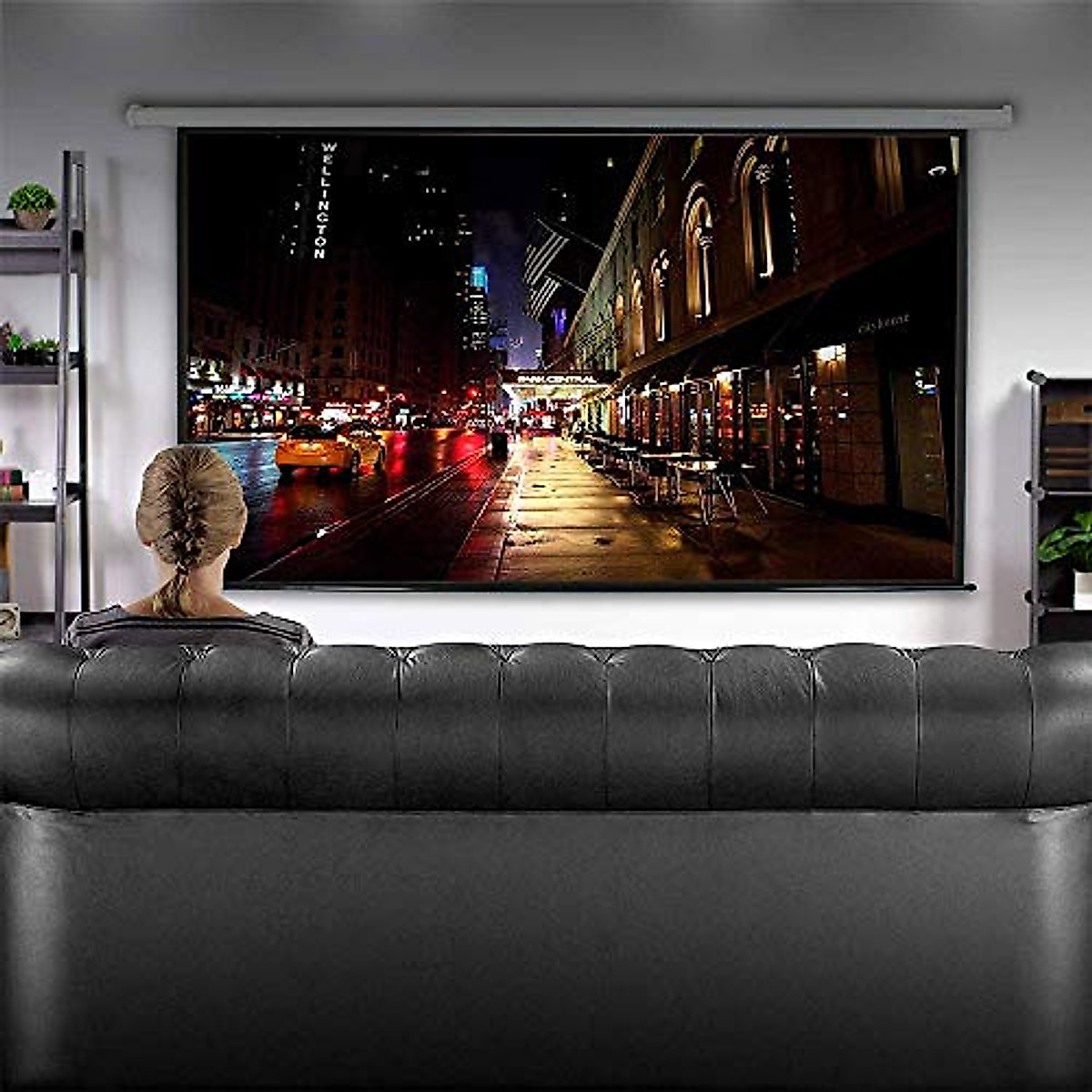 FZZDP Manual Pull Down Projector Screen 120 inch 4:3 Widescreen Retractable Auto-Locking Portable Projection Screen