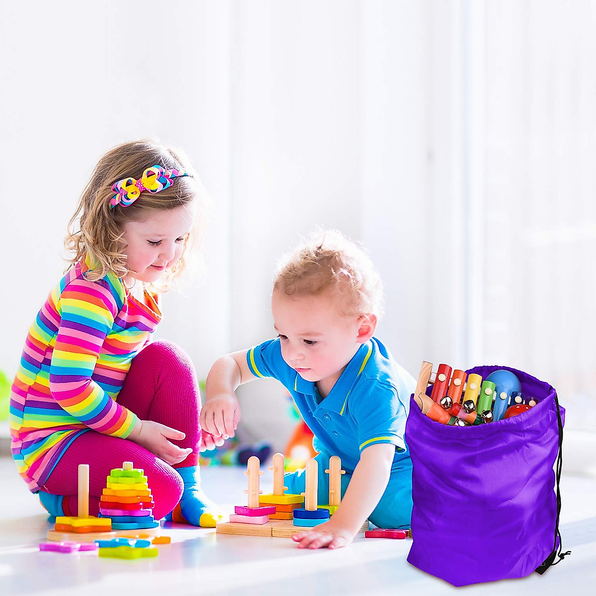 FEPITO 22 Pack Drawstring Bags String Backpack Bulk School Backpacks for Gym Traveling (Purple)