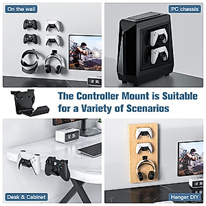 KUNSLUCK 6 Pack Controller Wall Mount for PS5, Xbox, Switch Controller, Wall Mount Stand for Controller&Headset, Adhesive/Screws Installation (Black)