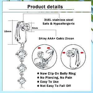 YADOCA 8 Pcs Fake Belly Piercing for Women Fake Belly Ring Dangle Piercings CZ Non Piercing Jewelry Clip on Belly Button Rings