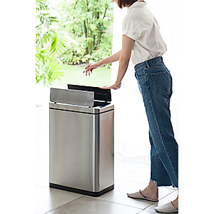 EKO Deluxe Phantom 45 Liter / 11.8 Gallon Touchless Motion Sensor Trash Can, 50 Liter Vertical, Brushed Stainless Steel Finish