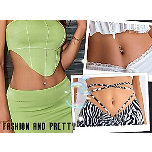 OUFER Gold Belly Button Rings, 14K Solid Gold Heart Shaped Belly Rings, Internally Threaded Belly Button Piercing, Clear CZ Belly Piercing Jewelry, Navel Rings-10MM