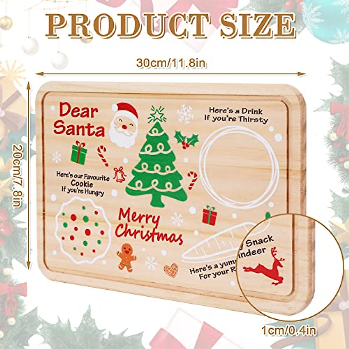 AnyDesign Santa Cookie Plate Rectangle Christmas Wooden Santa Treat Plate Xmas Eve Santa Milk and Cookie Tray Cute Plate Platter Mat Wooden Tray Plate for Christmas Decoration Supplies