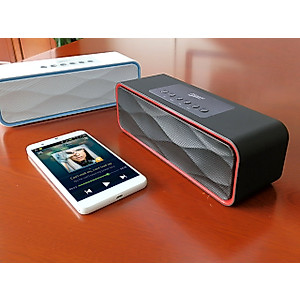 Portable Bluetooth Stereo Speaker, 10W Acoustic Drivers, Dual Subwoofer, FM Radio & Handsfree Speakerphone, Micro SD Card & USB & AUX Slots for Smart Phone, MP3, MP4, iPad, Tablet & More