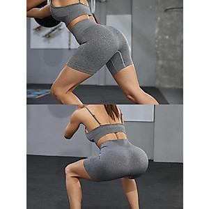 SPICE UNION Workout Shorts Womens for Running Yoga Biker Gym High Waist Spandex Ribbed Seamless Athletic Leggings(S010M-hehuilv)