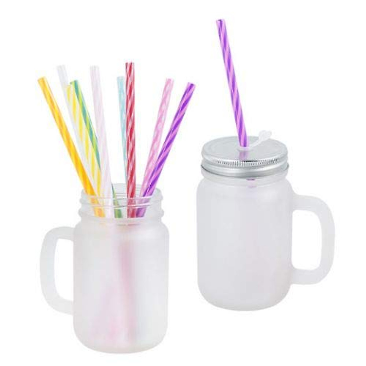 Mason Blank Sublimation Frosted Glass Jar Mugs 430ml with Glass Handles and Straw Drinking Heat Press Dye Thermal Transfer 2 pieces