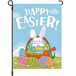 PTFNY Happy Easter Day Garden House Flags Double Sided 12 x 18 Inch Easter Yard Flag Bunny Rabbit Cute Egg Decorative Outdoor Yard & Home Decorations