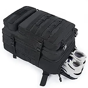 Travel Backpack with Shoe Compartment, Tactical Laptop Backpack for Men with Multi Pockets and Luggage Sleeve, Durable Military Molle Bug Out Bag for Traveling Hiking Camping Sport Outdoor, Black