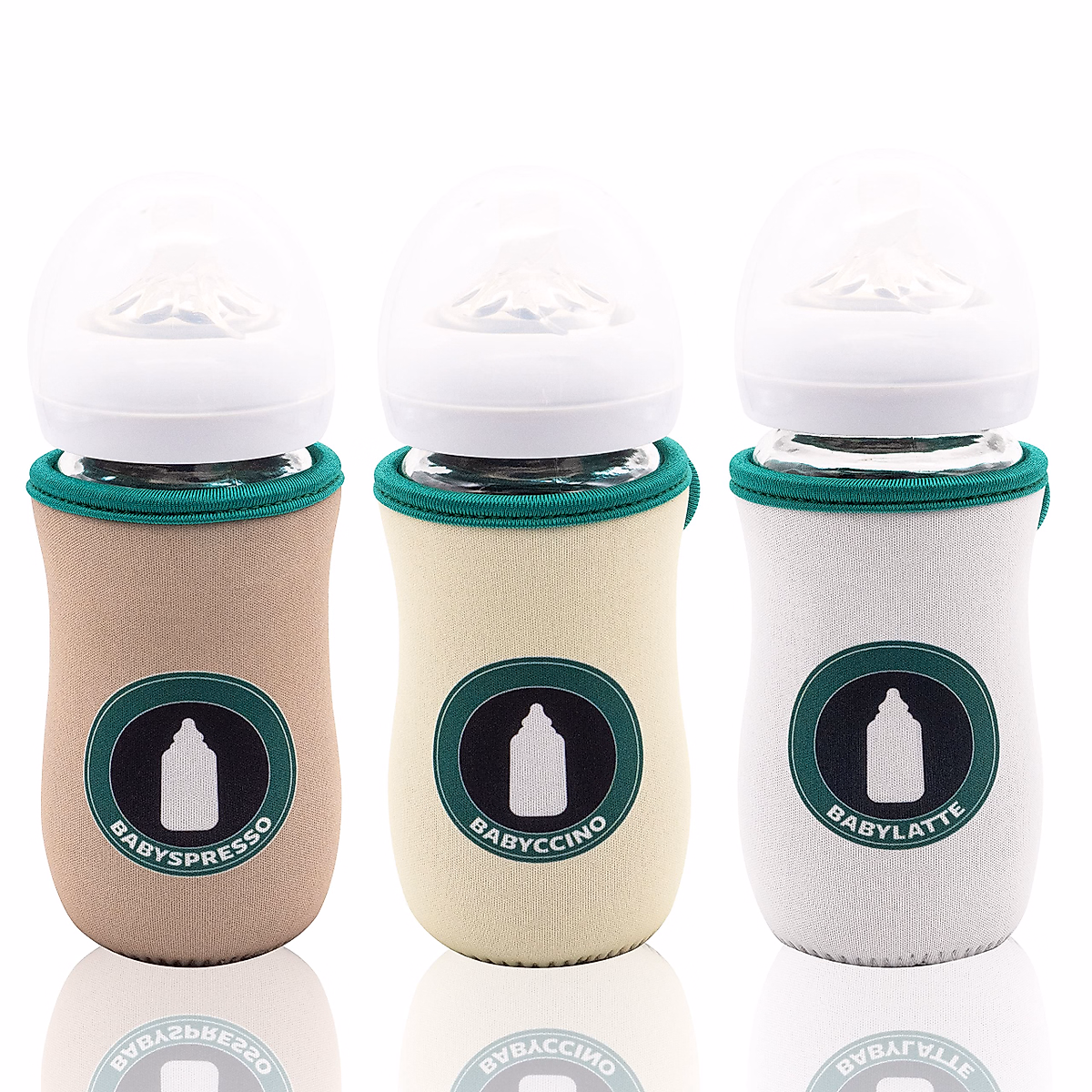 Kanudle Glass Baby Bottle Sleeve Covers for 8 oz Philips Avent | Adjustable Sleeves | Heat and Cold Retention | Neoprene | Non Slip Grip | Set of 3 (Babyccino, Babyspresso, Babylatte)