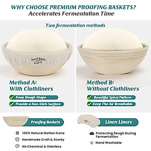 Banneton Bread Proofing Basket Set of 2,Sourdough Starter Kit,9" Round & 10" Oval,Sourdough Proofing Basket for Bread Making Kit,Bread Making Tools and Supplies,Gift for Bakers (9'' ROUND & ROUND)