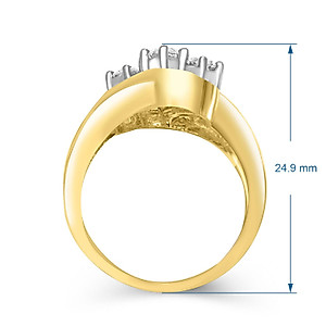 Jewelili 10K Yellow Gold 3/4 Cttw Natural White Baguette and Round Diamond 3 Stone Ring, Size 8