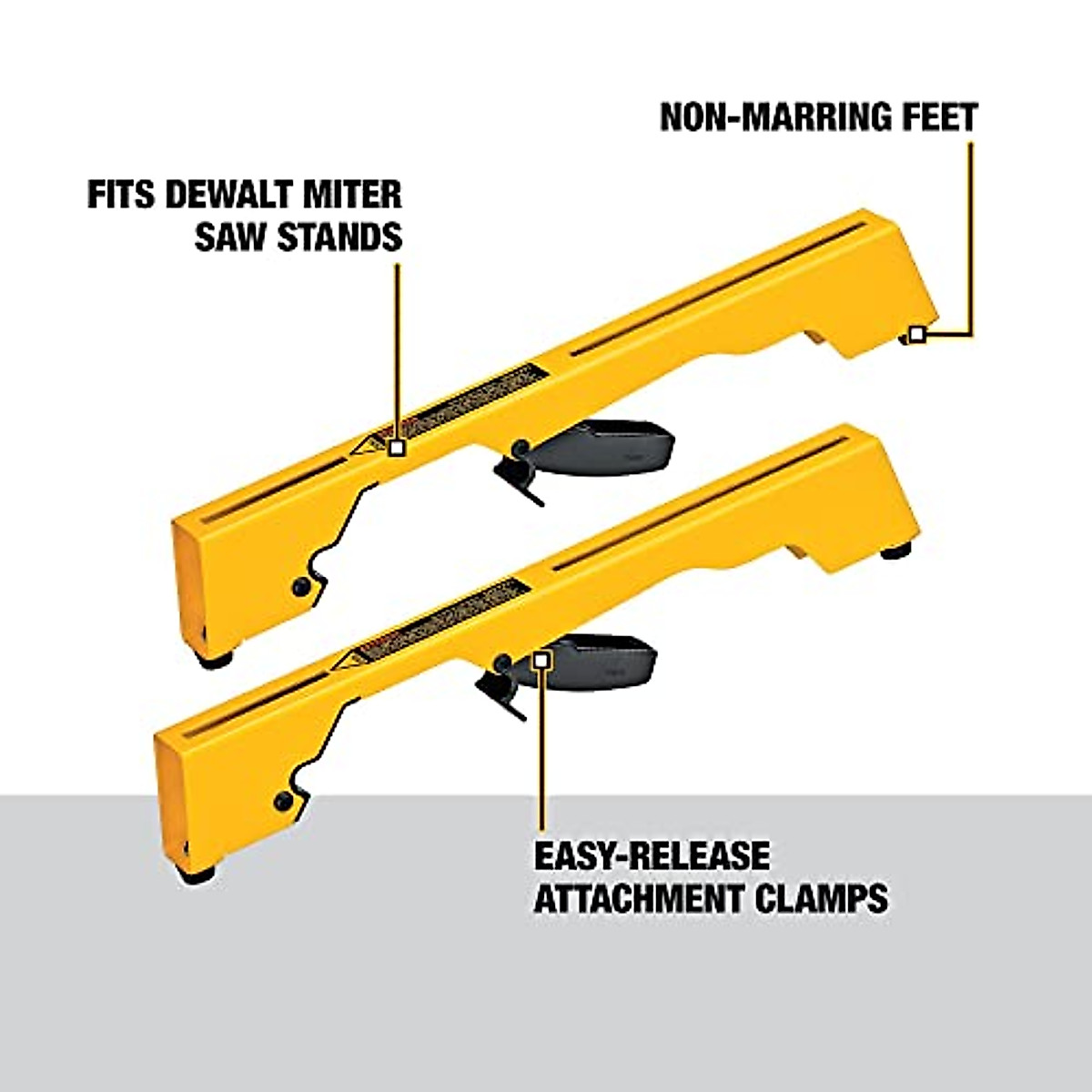 DEWALT Miter Saw Mounting Brackets, 2 Pack, 12 inch Blade Length, Retractable Clamps (DW7231),Yellow