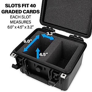 CASEMATIX Graded Card Case Fits 40 BGS PSA Slab Sleeves Graded Sports Trading Cards or 150 Top Loader Cards, IPX7 Waterproof Graded Sports Card Case and Trading Card Box With Dividers