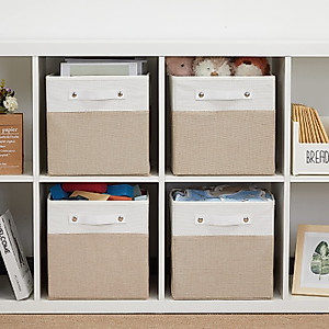 Bidtakay Cubes Baskets for Organizing 11 X 11 X 11 inch Collapsible Fabric Storage Boxes 4 Pack Stackable Beige Cube Storage Organizer Bins For Home Closet Shelves Office Bedroom Nursery Toy Storage