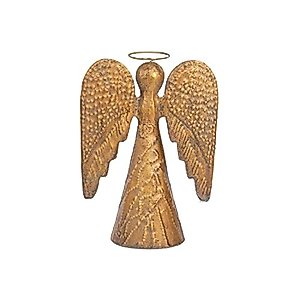 Blossom Bucket Metal Angel Small, Gold Punched, 9.75-inch Height