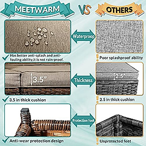 MEETWARM 7 Pieces Wicker Patio Furniture Set Outdoor Conversation Set All Weather Rattan Sectional Sofa Couch Garden Dining Table Chair Set with Ottoman (Brown)