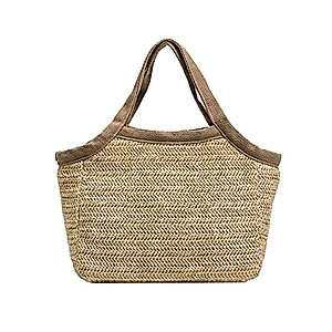 Aktudy Summer Women Woven Straw Handbag Vacation Travel Handle Tote Purses Boho Beach Holiday Fashion Female Shoulder Bag