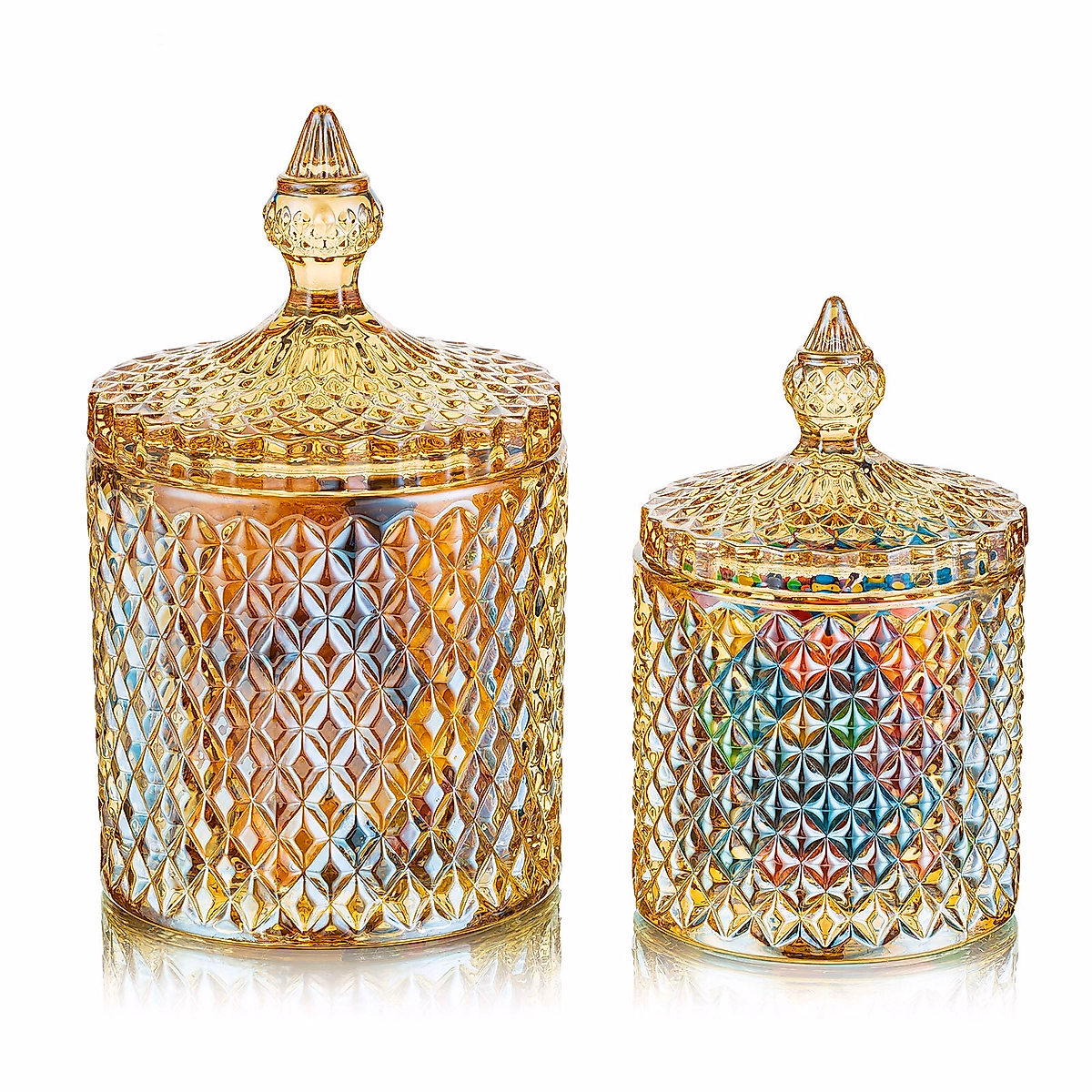 Candy Dishes with Lids-Candy Containers Glass Cookie Amber Jar for Candy Buffet Decorative Jars Candy Buffet Dishes for Party Wedding Display Pothecary Flour, Small+Large