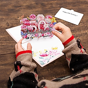Pop Up Birthday Card Happy 50th Birthday Cards Pink Birthday Gift Card 3D Popup 50th Birthday Greeting Card Flower Card with Note Card and Envelope 50th Birthday Gifts for Women Men Wife Mother Father