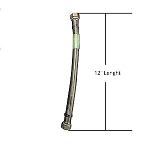EZ-Fluid 12-Inch Braided Flexible Stainless Steel Water Heater Connector Hose For Female Iron Water Pipes Fitting, 3/4-Inch FIP x 3/4-Inch FIP