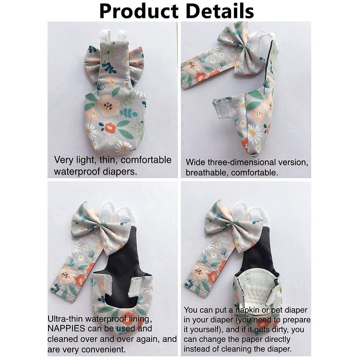 WCDJOMOP Duck Diapers, Chicken Diapers, Handmade Diapers for Poultry, Chicken, Duck and Goose Waterproof, Adjustable, Washable Reusable Diapers for Poultry, Duck Supplies (S(0.1kg-0.2kg),Floral)