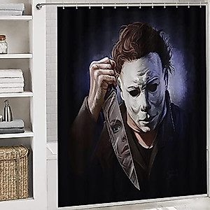 Woodyotime Michael Horror Myers Shower Curtain Sets 4 Piece Bathroom Set Shower Curtain Non-Slip Rugs Toilet Lid Cover Bath Mat Bathroom Decor