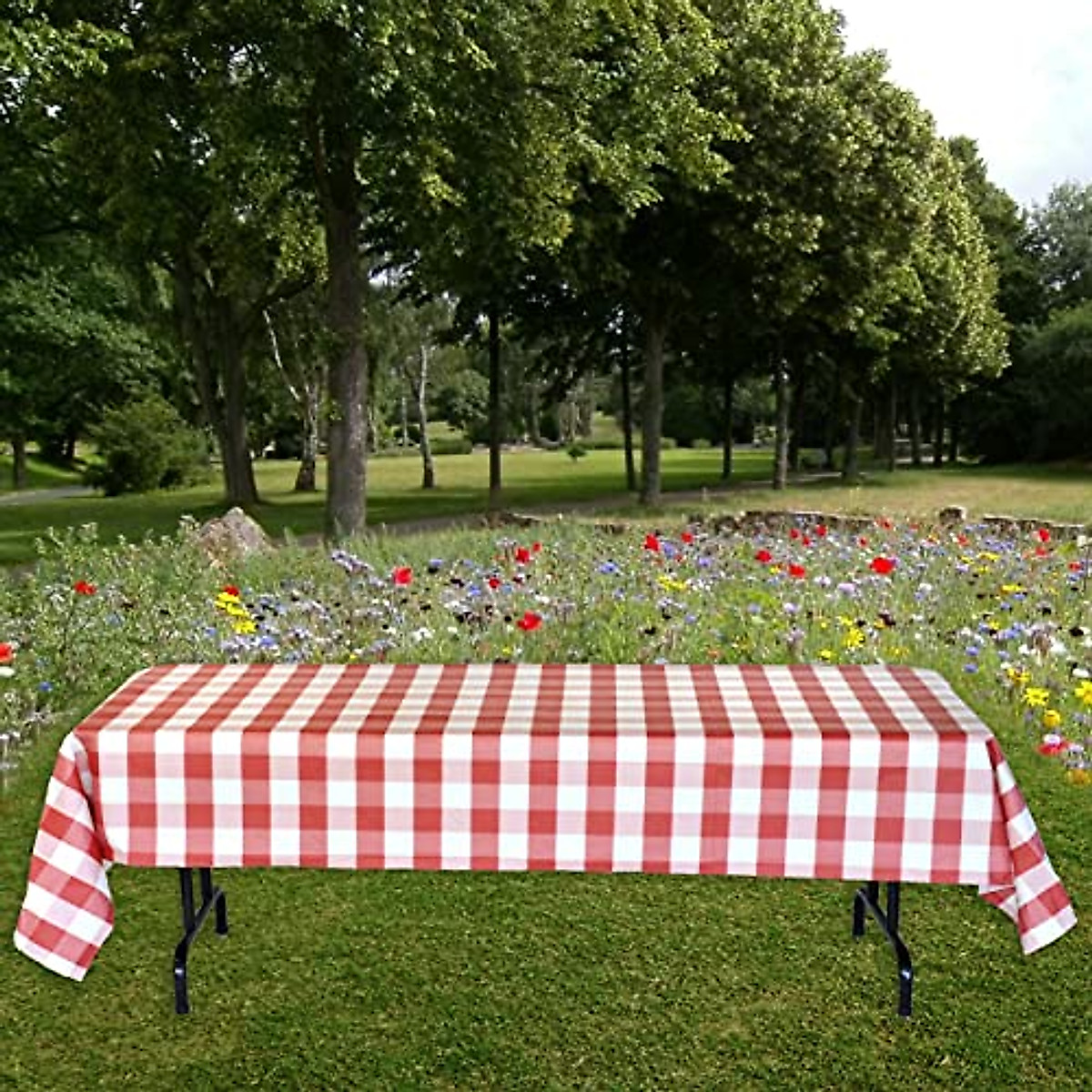 Havercamp Red and White Plaid Table Cover |2 Pack | 54" x 108" | Classic Plaid Collection | Great for Picnic, Barbecue, Cookout, Lumberjack Theme, Playground
