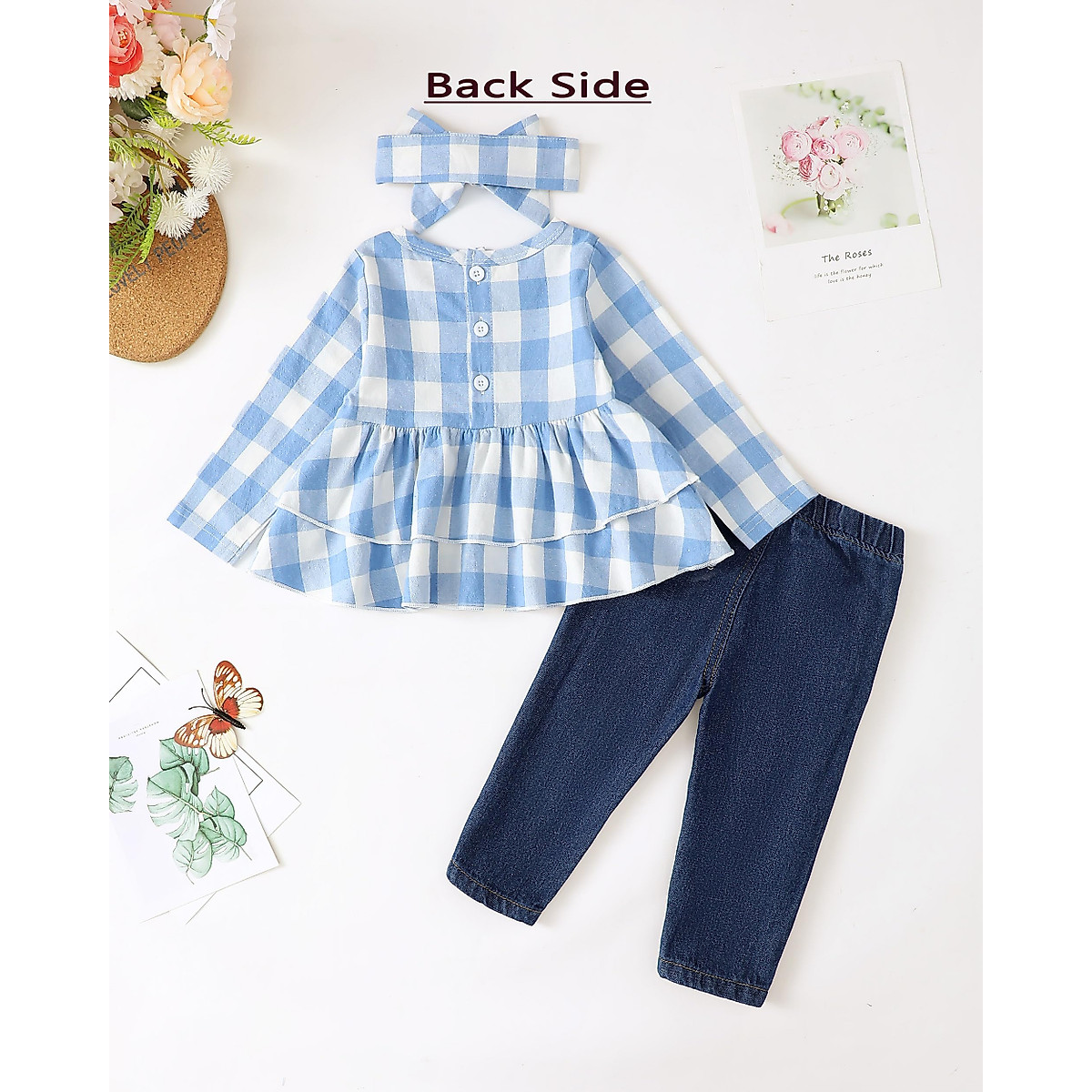 Renotemy 18-24 Months Girls Clothes Toddler Girl Outfits 2T Girl Clothes Cute Toddler Girls Clothes Blue Plaid Denim 18-24 Months Fall Winter