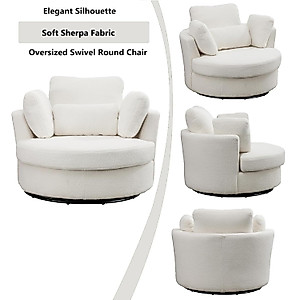 Swivel Accent Barrel Chair Oversized Modern Akili Upholstered Sofa Lounge Club Leisure Chair Round Chair for Hotel Living Room(White Polyester)