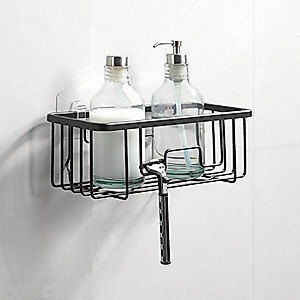 SunnyPoint RustProof Aluminum Wall Mount Shower Caddy Basket Shelf; Adhesive Pad Included (BLACK)