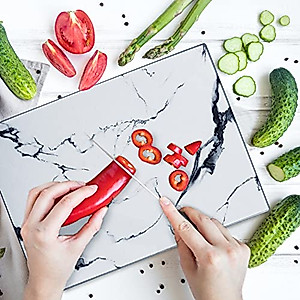 VASUHOME Glass Cutting Board Set of 4, The Place Mat,Shape Variety Decorative Marble Cutting Board with Tempered Glass, for Kitchen, White