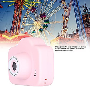Zyyini Digital Camera, Child Camera, Mini Portable Camera, Educational Toy Camera, with Front and Rear Dual Cameras and IPS Screen, Support 1080P, for Videos(Pink)