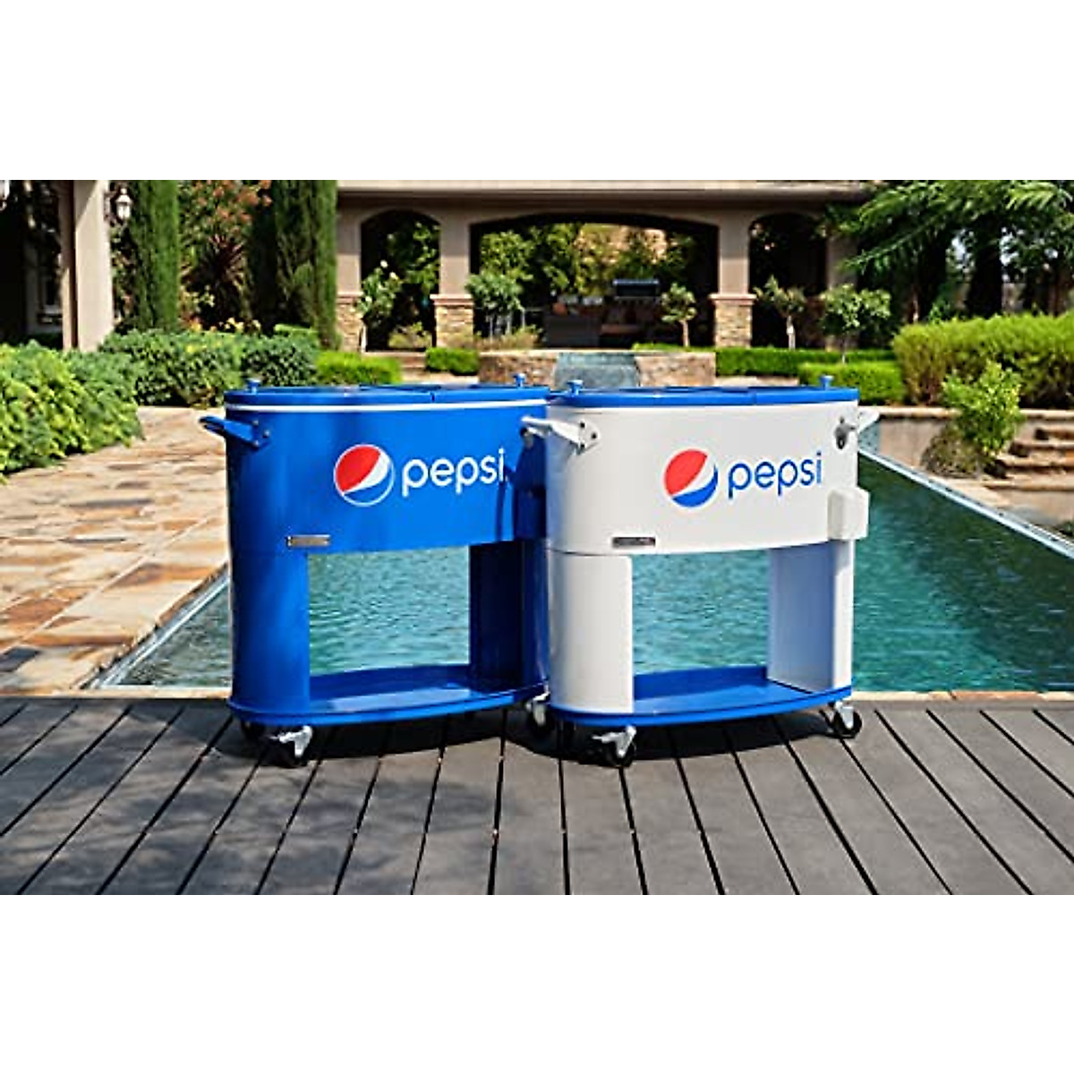 Permasteel Pepsi Outdoor Patio Cooler with Wheels | 80-Quart Rounded Beverage Rolling Cooler, PS-A207-80PE-BL, for Backyard Deck, Outside Indoor Outdoor Drink Cart, Pepsi Blue