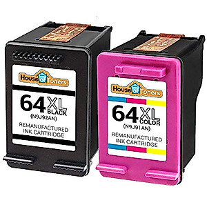 Houseoftoners Replacement for HP64XL HP 64XL Ink for HP Envy Photo 6230 6255 7120 7155 758 7164 7800 7855 7858 7864 & Tango X Printers (1 Black 1 Color, 2PK)