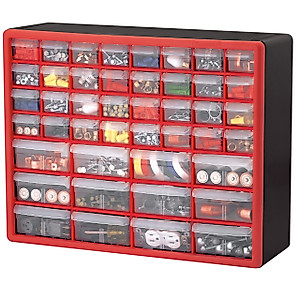 Akro Mils 10744 44-Drawer Hardware and Craft Cabinet, Red and Gray