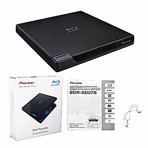 Produplicator Pioneer BDR-XD07B Portable 6X Blu-ray Burner External Drive with USB Cable - Burns CD DVD BD DL BDXL Discs