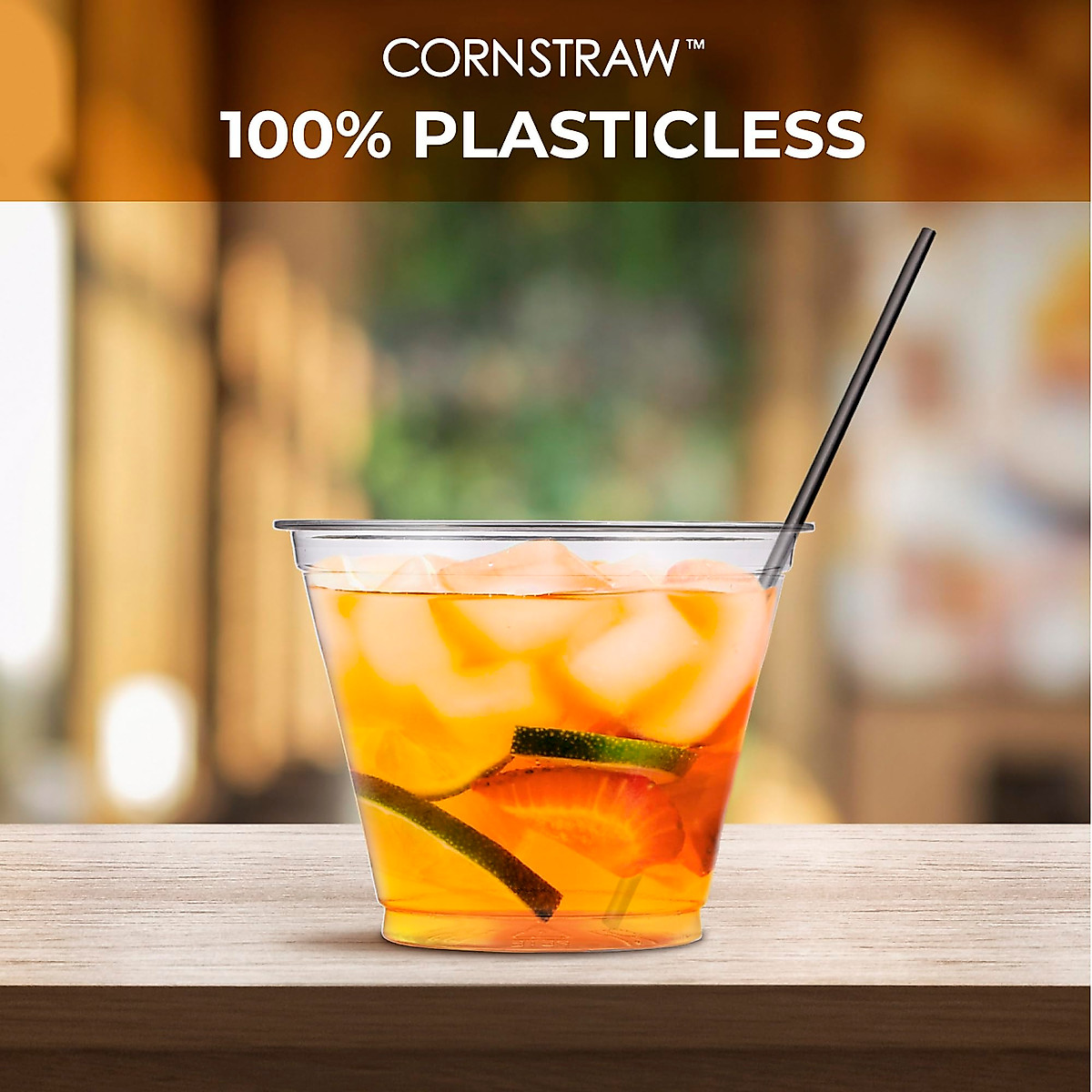 [500 COUNT] CORNSTRAW 5" Black PLA Cornstarch Plasticless Disposable Drink Stirrer Cocktail Straw