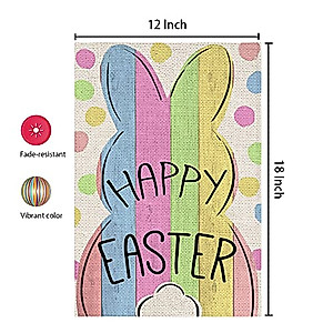 CROWNED BEAUTY Happy Easter Bunny Garden Flag 12×18 Inch Double Sided Rabbit Tail Outside Vertical Holiday Yard Flag