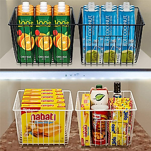 Slideep Refrigerator Freezer Organizer Wire Storage Basket, Farmhouse Food Wire Bins Container with Handles for Kitchen, Pantry, Freezer, Cabinet, Car, Bathroom Black 4 Pack