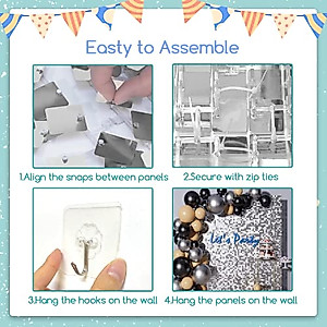 COKAOBE Silver Shimmer Wall Backdrop 24PCS Silver Sequins Backdrop Decoration Panels, Photo Backdrops for Birthday, Anniversary Wedding Engagement Decoration (Silver)