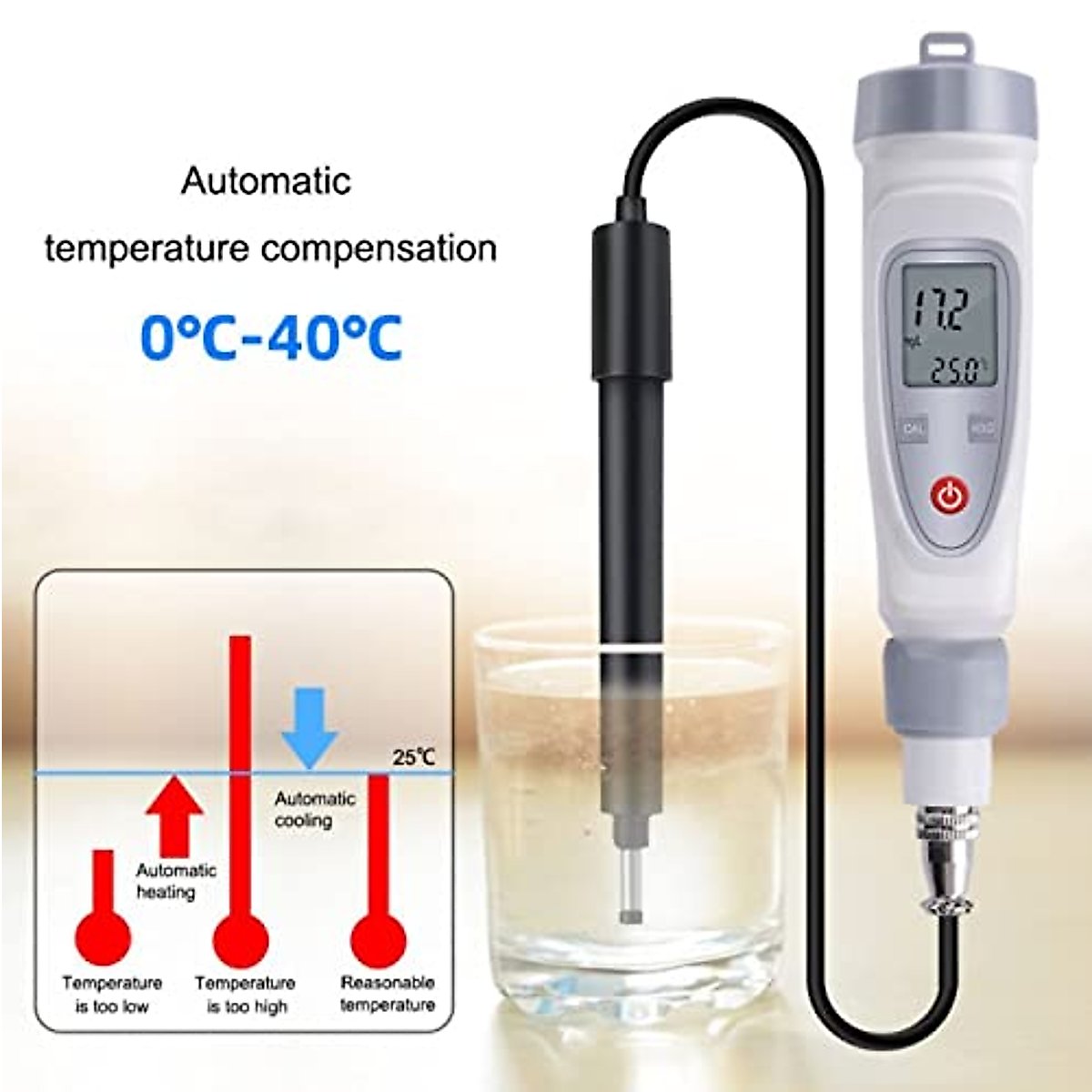 Digital Dissolved Meter JPB-70A Portable Pen Water Quality Monitor Dissolved Oxygen Meter with Backlight 0.0-20.0mg/L ±0.3mg/L for Freshwater Culture/Mariculture/Swimming Pool