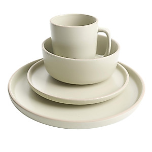 Gibson Home Zuma 16 Piece Round Kitchen Dinnerware Set, Dishes, Plates, Bowls, Mugs, Service for 4, Matte Stoneware, Cream