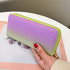 Loxepur Sweet Gradient Color Purse Zipper Multi-Card Pocket Wallet (Purple)