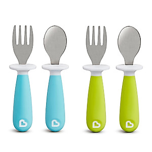 Munchkin® Raise™ Toddler Plastic Fork and Spoon Utensil Set, 4 Pack, Blue/Green