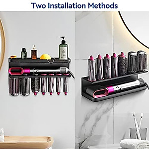WIOR Storage Holder for Dyson Airwrap Styler Accessories, Wall Mounted Bracket Rack for Curling Iron Attachments, Hair Dryer Organizer Stand with Adhesive and Round Brush for Bathroom Bedroom Salon