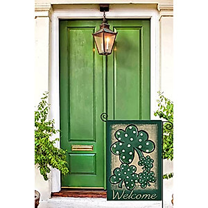 Welcome St Patricks Day Garden Flag 12x18 Double Sided,Lucky Shamrock with Dots Small Yard Flag,Spring Saint Patrick Decors for Farmhouse Outside Outdoor Holiday