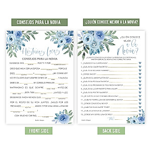 Dusty Blue Spanish Bridal Shower Games 20 Guests - Juegos Para Despedida De Soltera En Español, Wedding Shower Games, Bridal Shower Bingo In Spanish, Popular Bridal Shower Games Spanish Edition