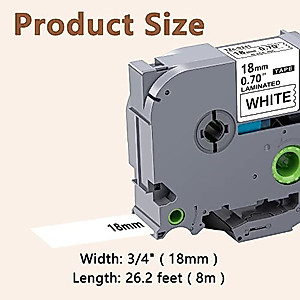 Hehua 18mm 0.7 Extra Strength Adhesive Laminated White Tape Compatible for Brother TZe-S241 TZeS241 TZ-S241 TZS241 for Ptouch PT D400 D600, 3/4'' x 26.2ft Black on White, 4 Pack