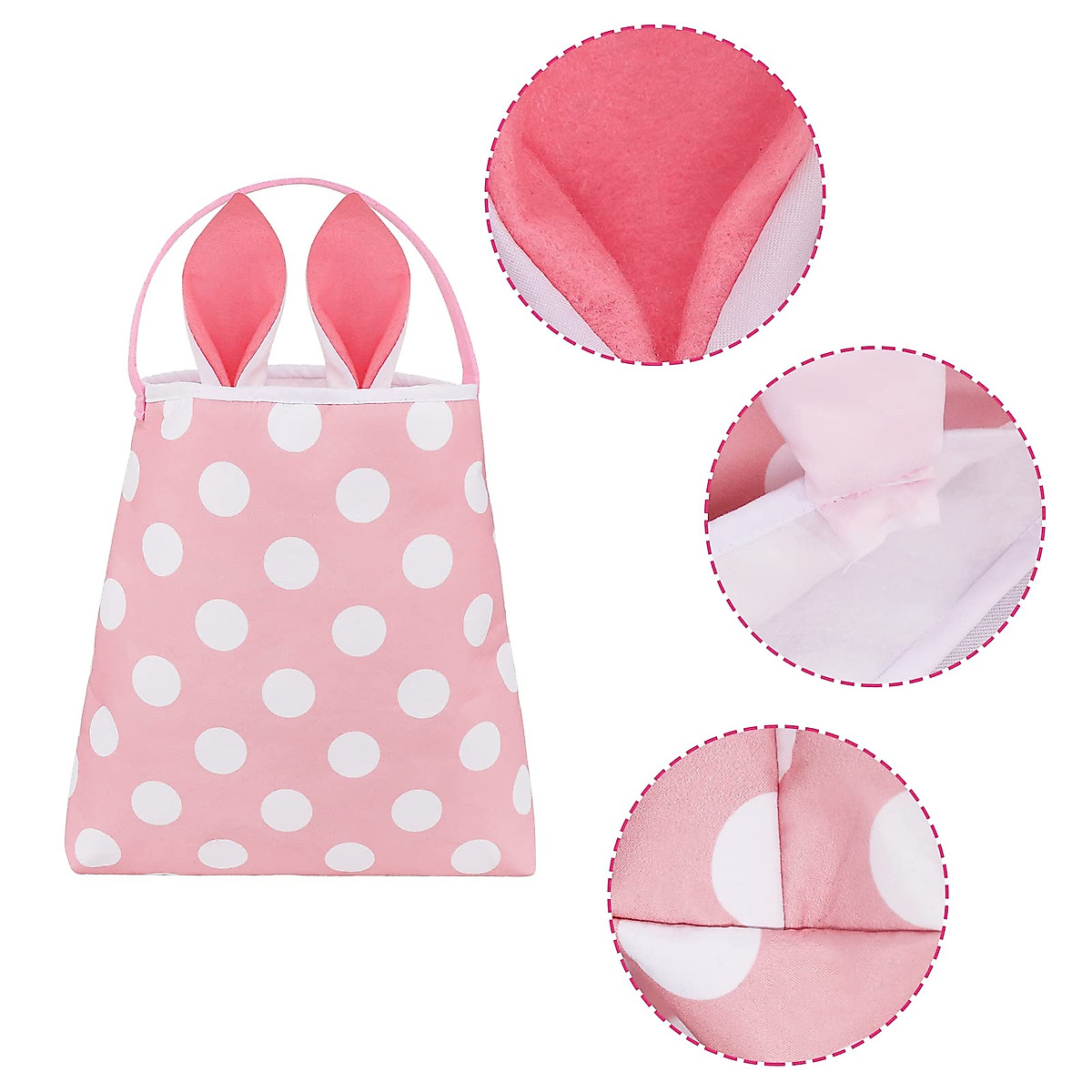 Ivenf Easter Tote Bags with Bunny Ears 3ct, Pink Blue Yellow Easter Gift Bags for Hunt Games Eggs, Kids School Home Party Supplies Decorations